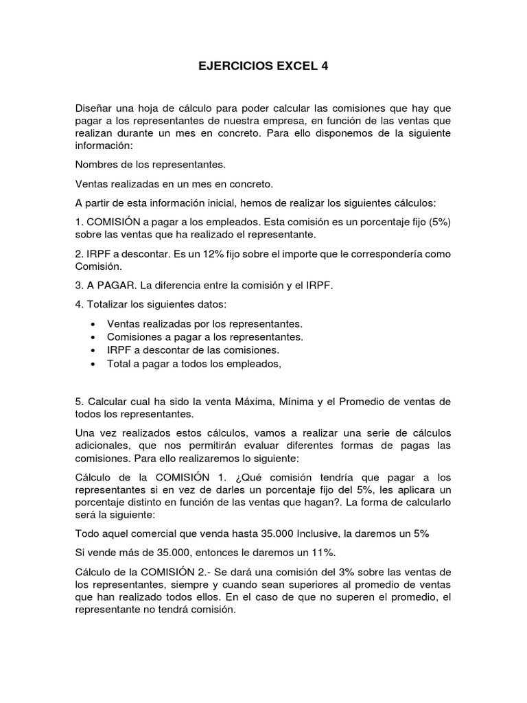 Ejercicios Excel 4 | PDF