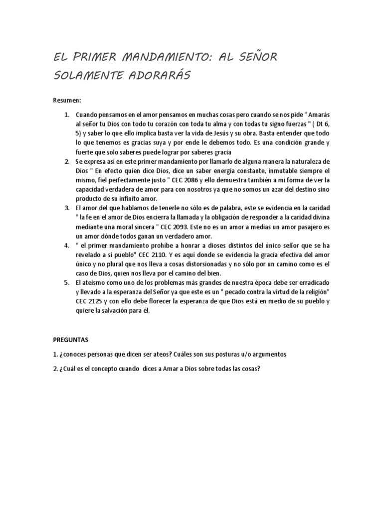 Leccion Primer Mandamiento | PDF