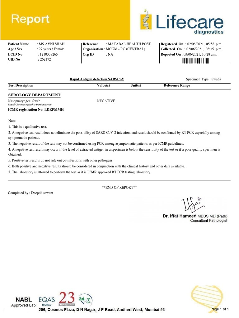 Avni Covid Report | PDF