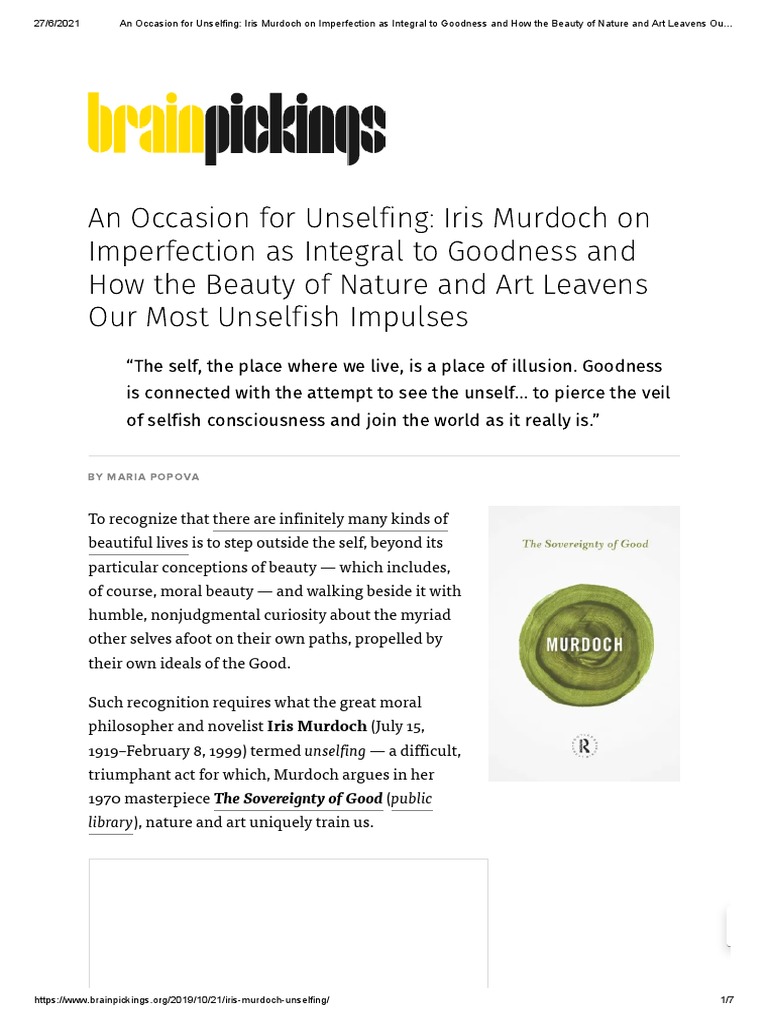 An Occasion For Unselfing - Iris Murdoch On Imperfection As Integral To ...