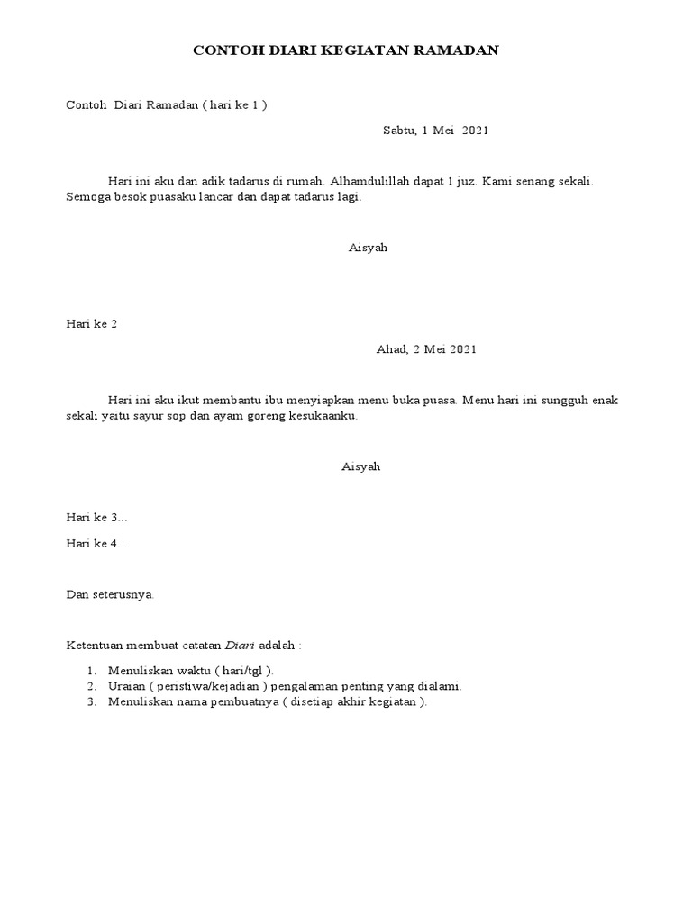 Contoh Diari Kegiatan Ramadan | PDF