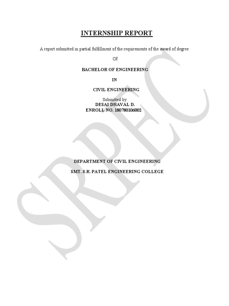 Internship Report: of A Report Submitted in Partial Fulfillment of The Requirements of The Award ...