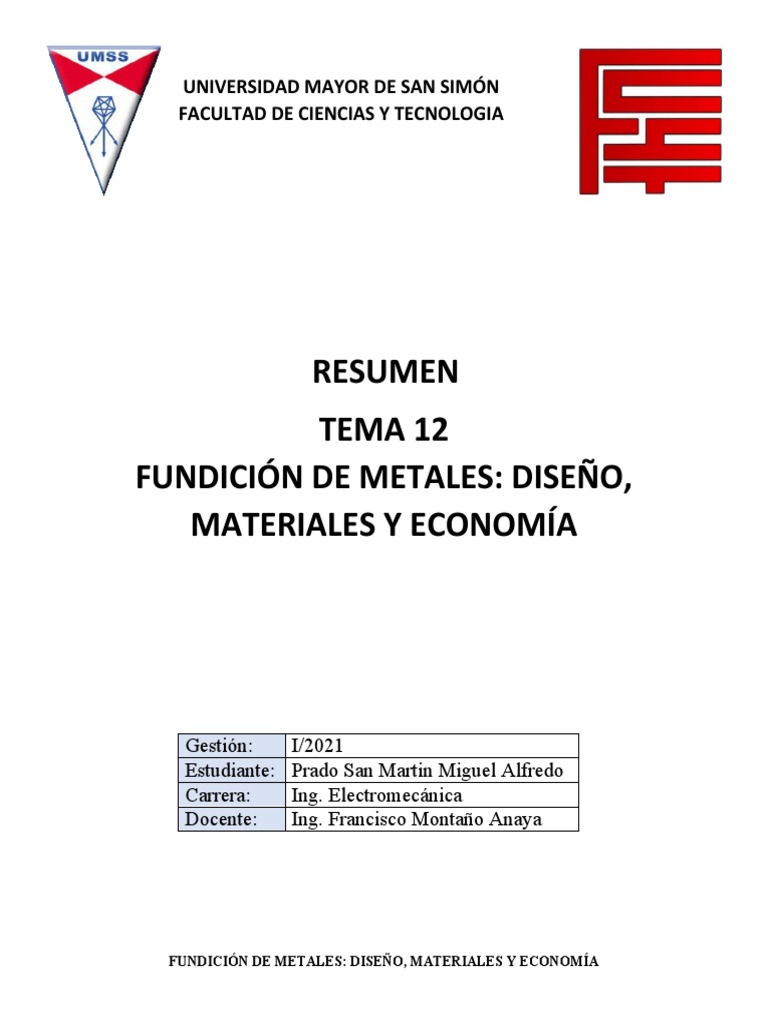 Resumen Capitulo 12 | PDF | Aleación | Fundición