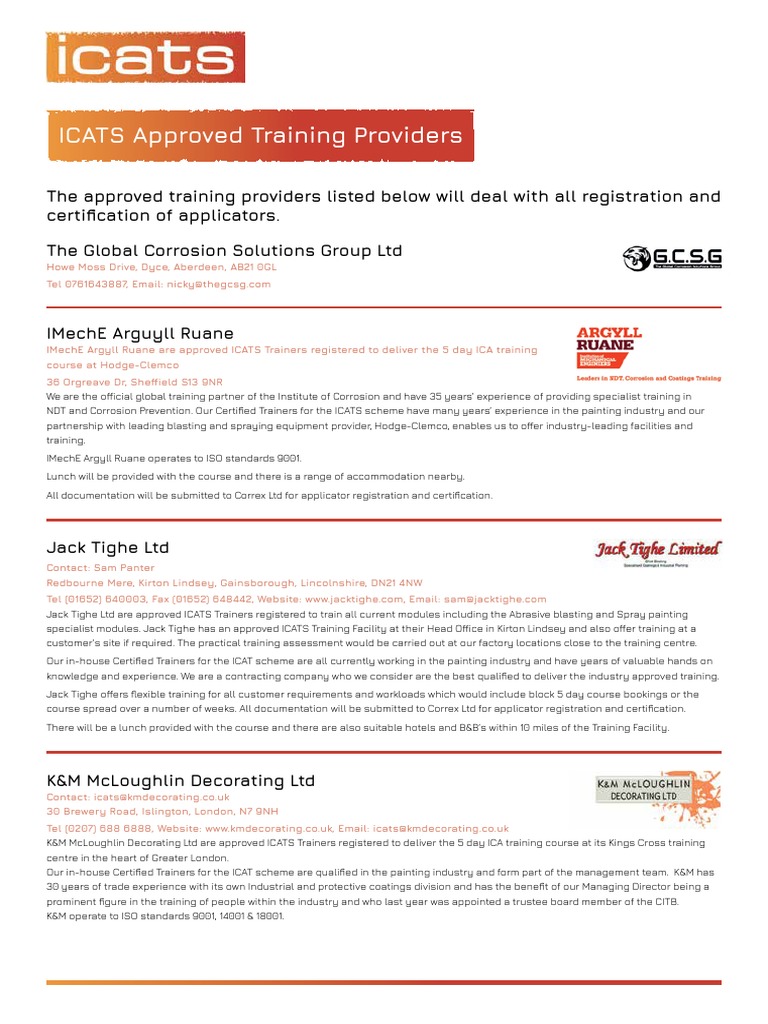 ICATS Approved Training Providers | PDF | Business | Nature