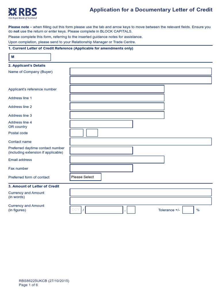 Documentary Letter of Credit Application | PDF | Letter Of Credit | Trade