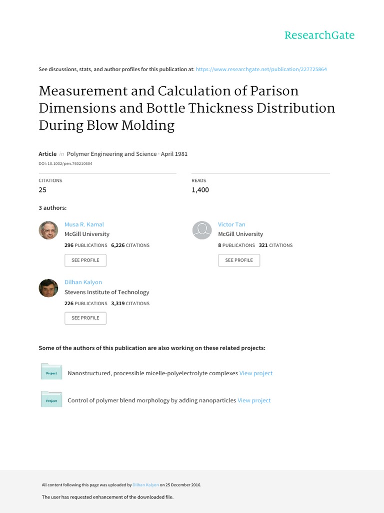 Measurement and Calculation of Parison Dimensions and Bottle Thickness ...