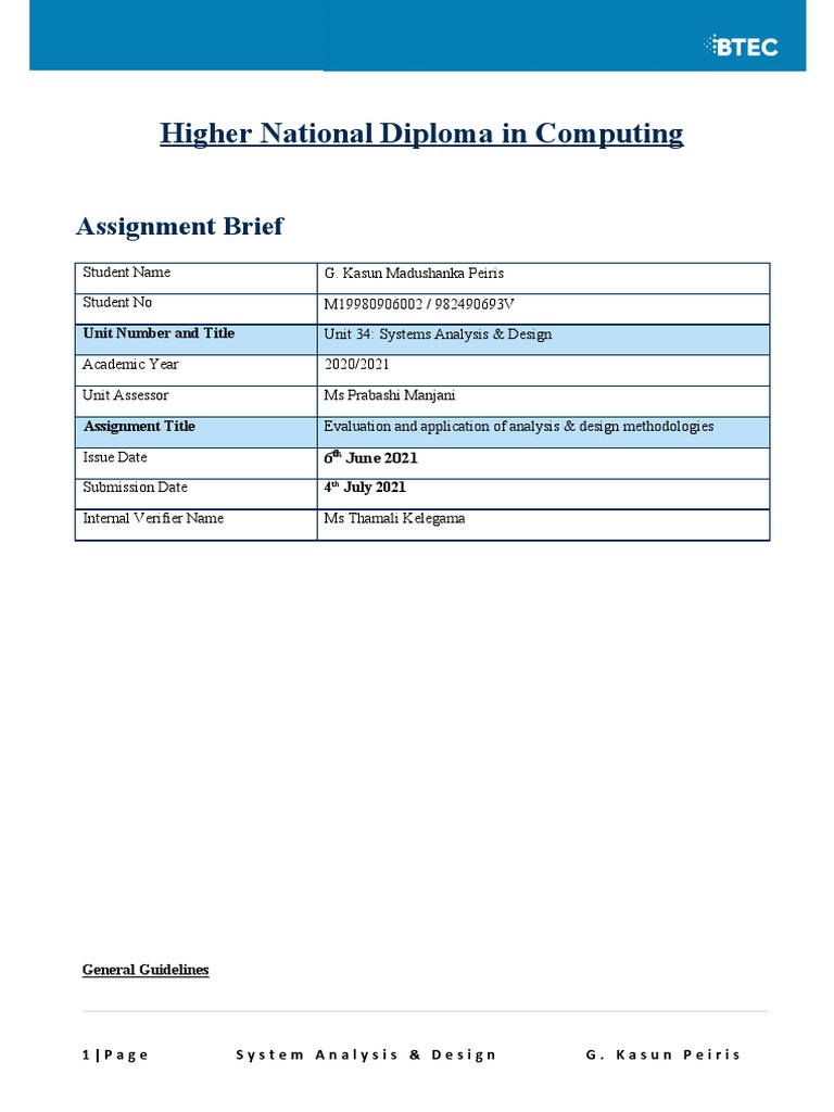 HND 8-Systems Analysis Design Assignment - G. Kasun Peiris | PDF ...