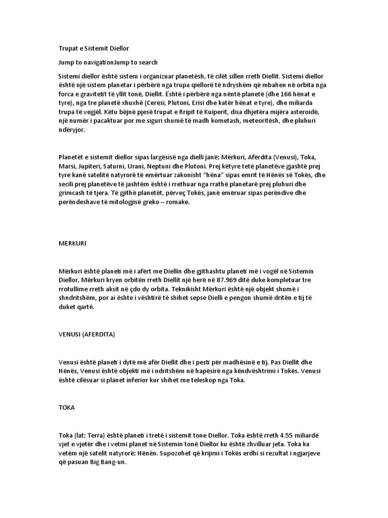 Tipet e Sistemit Diellor | PDF