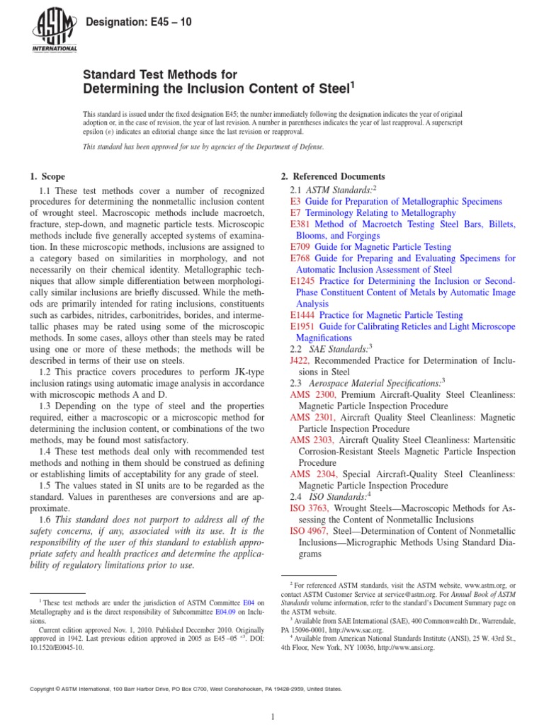 Astm E45-10 | PDF | Steel | Sampling (Statistics)