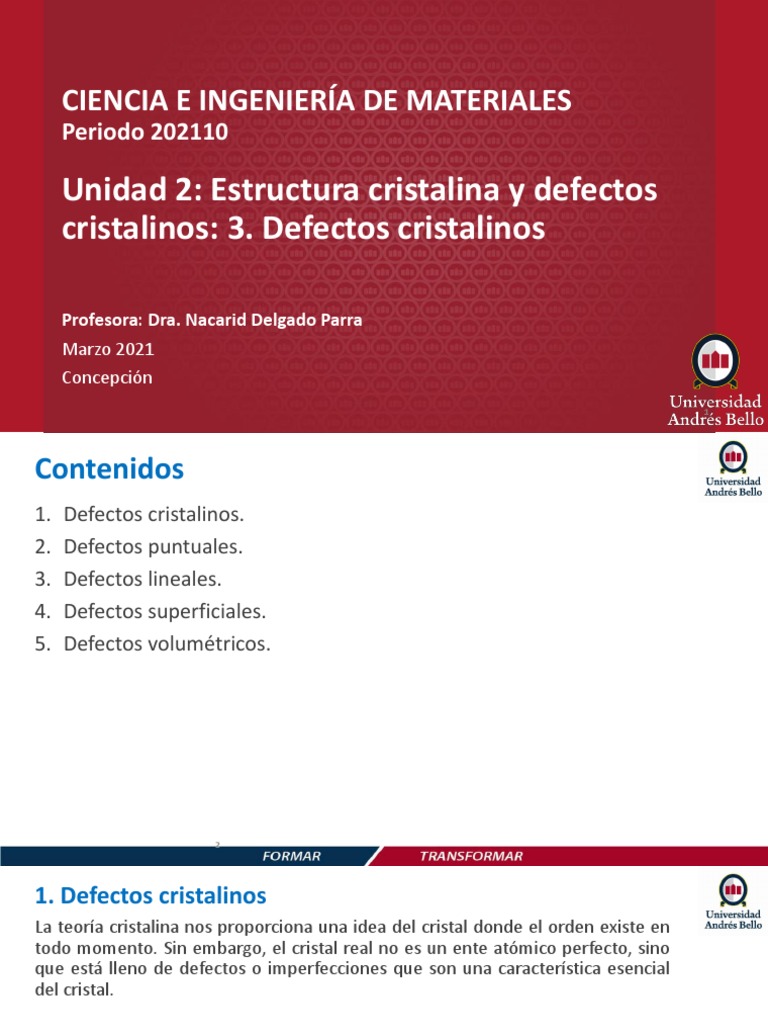 Unidad 2.3. Estructura Cristalina y Defectos Cristalinos. Defectos ...