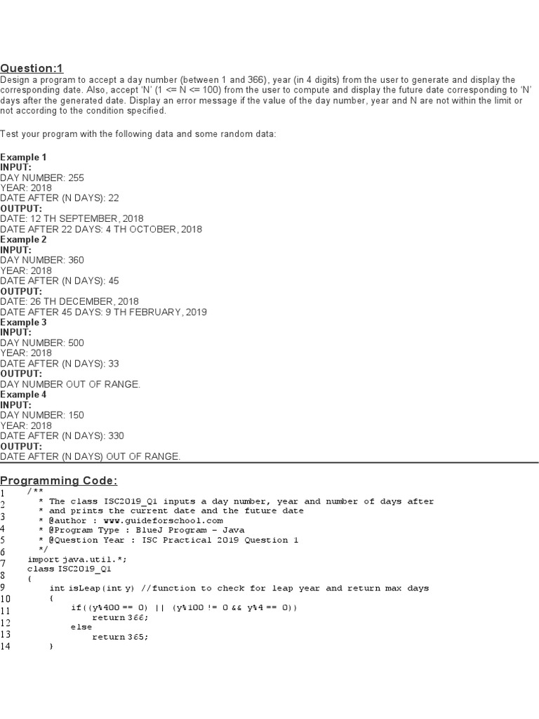 ISC Important Programs Questions 2021 | PDF | Workweek And Weekend | Computer Programming