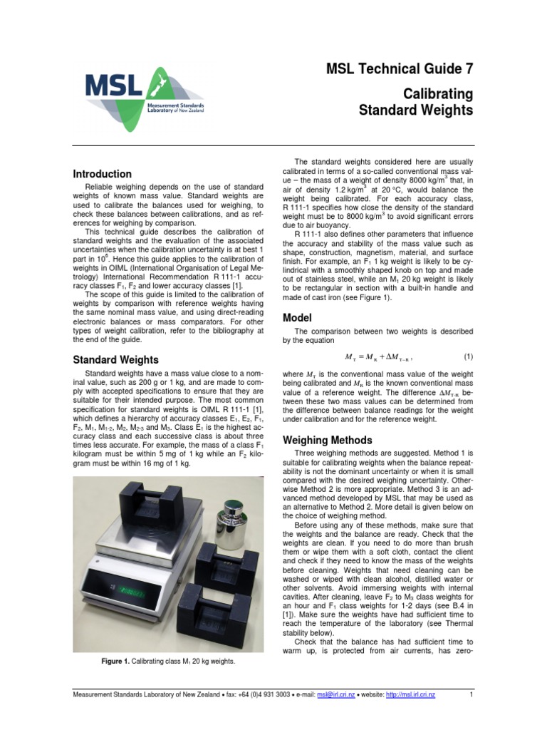 MSL Technical Guide 7 Calibrating Standard Weights: Figure 1 ...