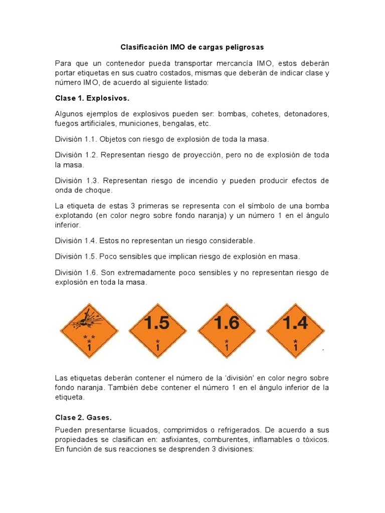 Clasificación de Cargas Peligrosas IMO | PDF | Desintegración ...