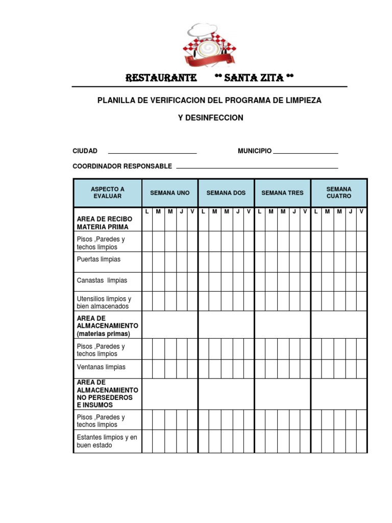 Formatos Programa Limpieza y Desinfección | PDF | Vida domestica | Inicio