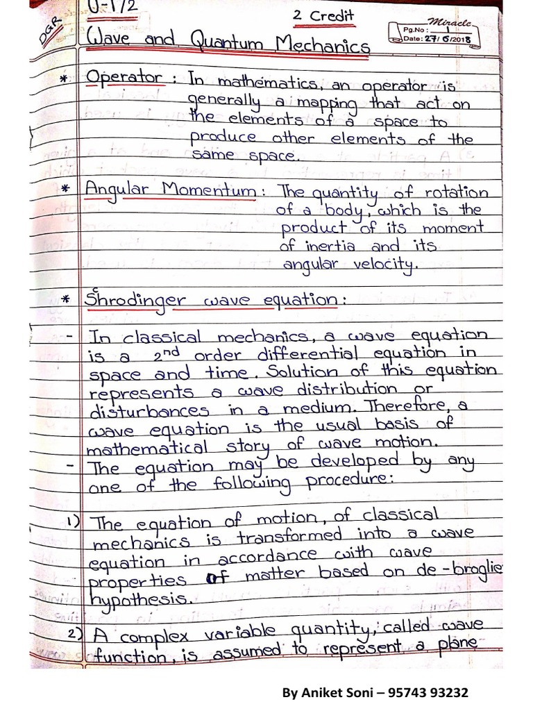 Quantum Mechanics. (Class Notes) | PDF