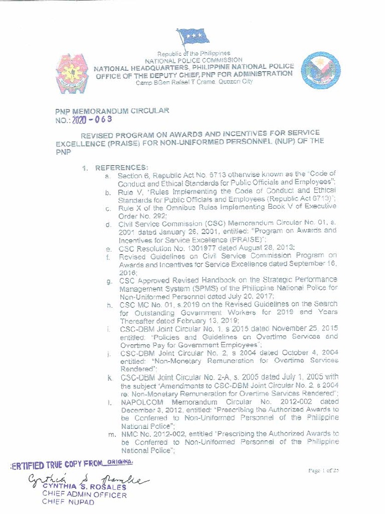 PNP Memorandum Circular No 2020 063 | PDF
