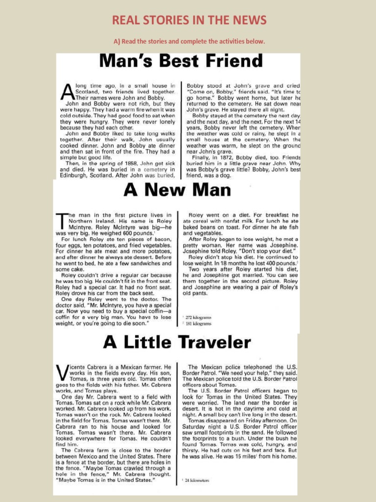 Real Stories in The News Activities | PDF