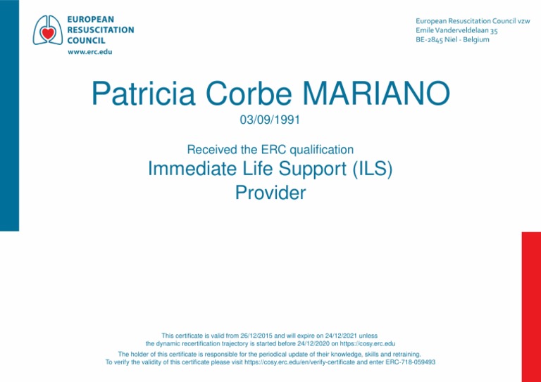 Patricia Corbe MARIANO: Immediate Life Support (ILS) Provider | PDF