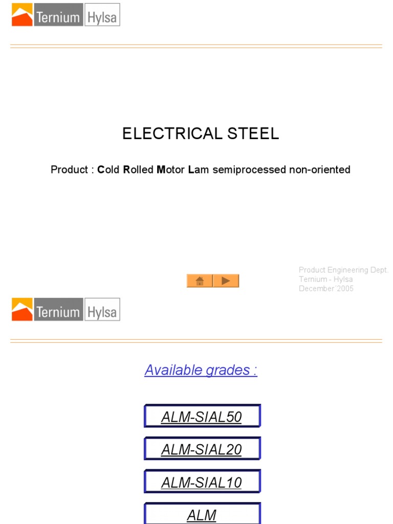 Electrical Steel: Product: Cold Rolled Motor Lam Semiprocessed Non ...