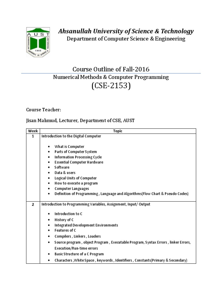 Numerical Methods & Programming Course Outline | PDF | Computer Program | Programming