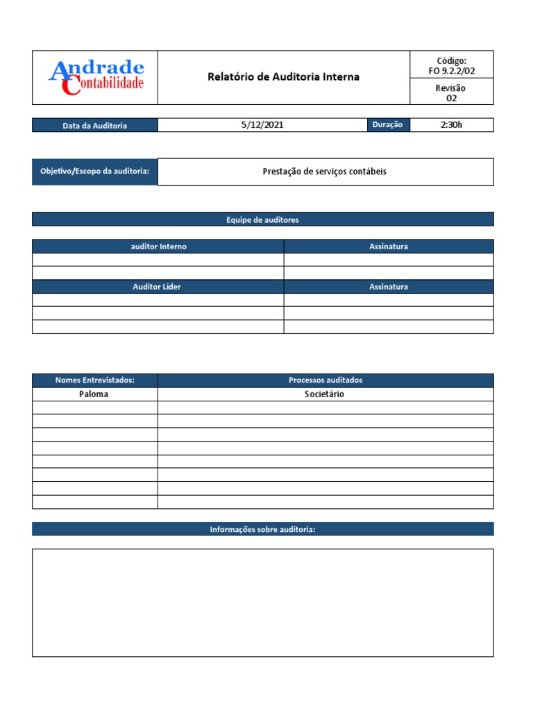 Relatorio de Auditoria Interna | PDF