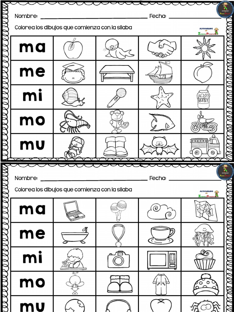 Actividades de sílabas ma, me, mi, mo, mu | PDF