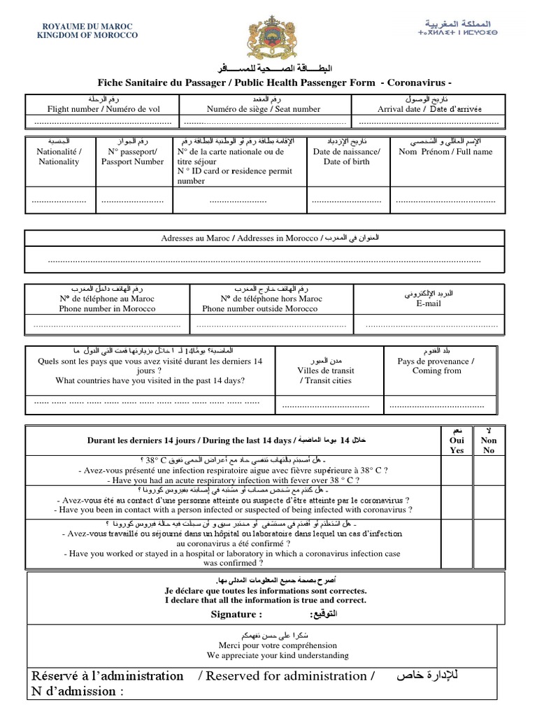 Fiche Sanitaire Du Passager | PDF | Médecine | Épidémiologie