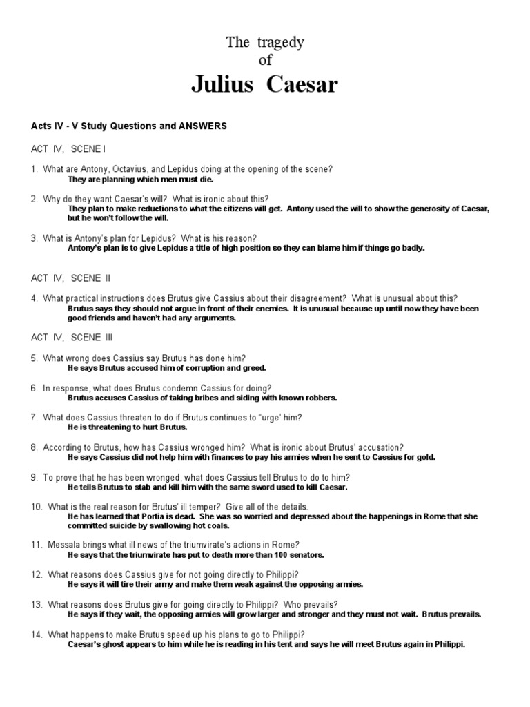 Caesar Study Guide Acts IV-V KEY | PDF | Mark Antony | Roman Republic