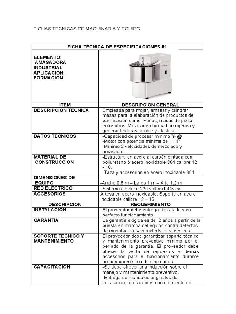 Fichas Tecnicas de Maquinaria y Equipo | PDF | Acero | Panes