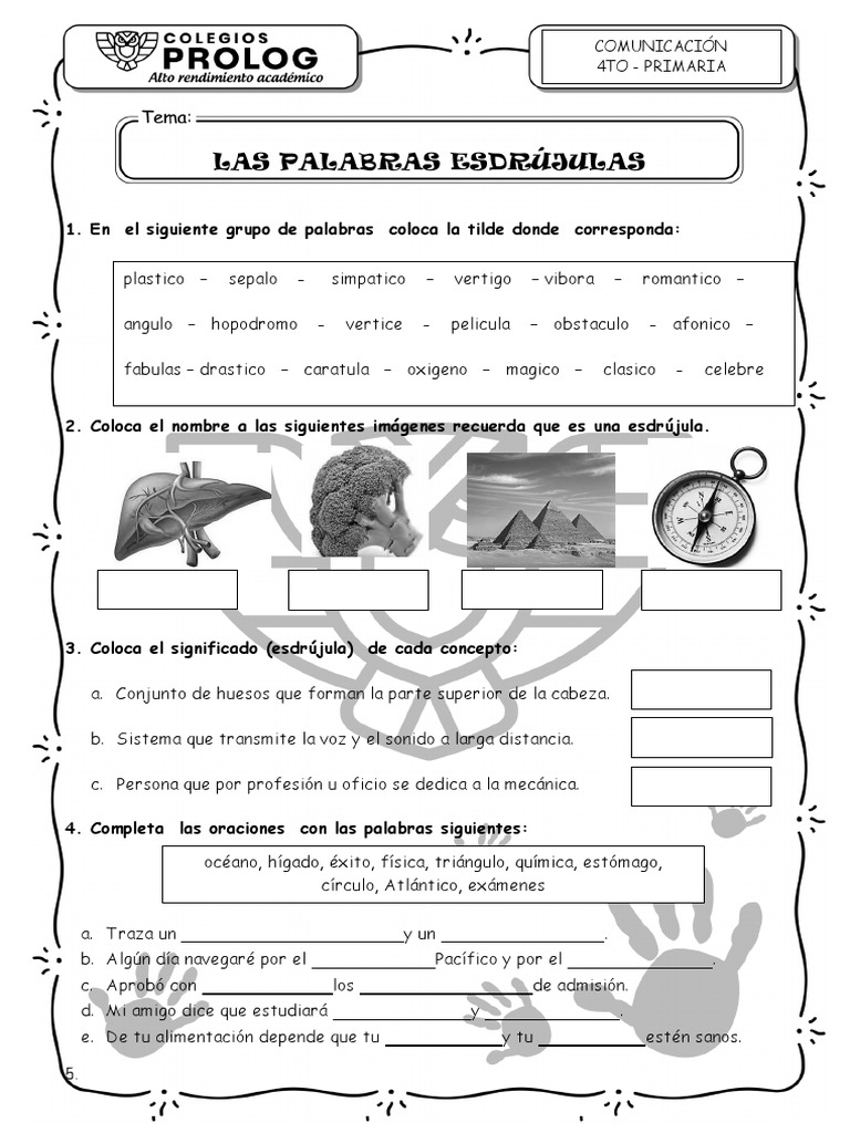Práctica de Palabras Esdrújulas | PDF