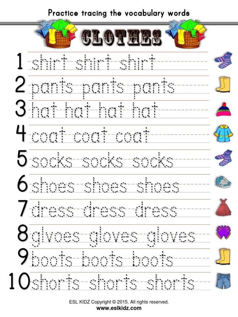 Clothes Writing Practice | PDF | Vocabulary | English As A Second Or ...