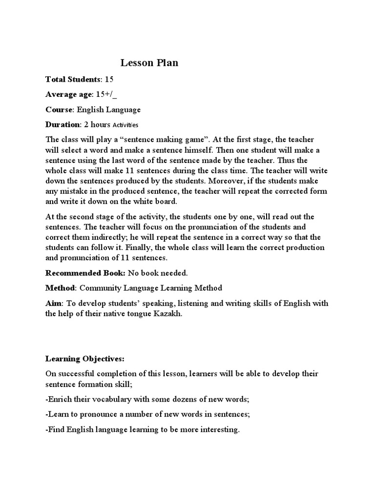 CLL Lesson Plan | PDF