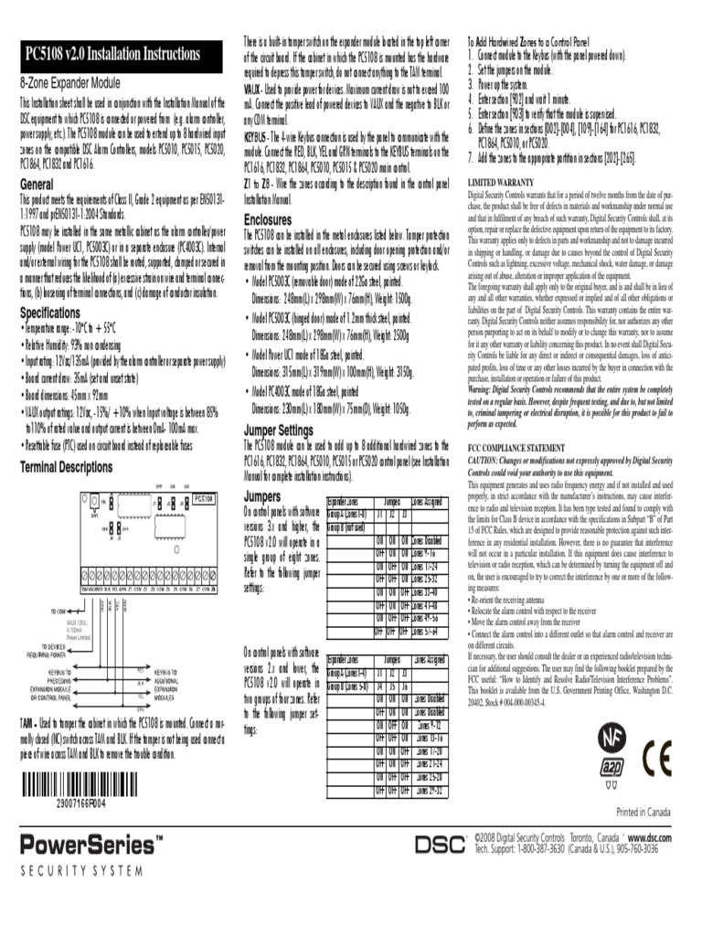 Manual de Instalare Modul de Extensie 8 Intrari DSC PC 5108 | PDF ...