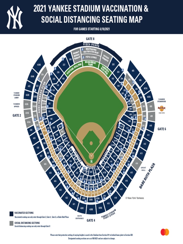 Yankee Stadium Vaccination and Social Distancing Seating Map | PDF | Sports