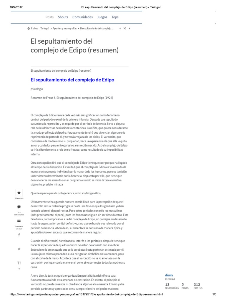 El Sepultamiento Del Complejo de Edipo (Resumen) | PDF | Complejo de ...