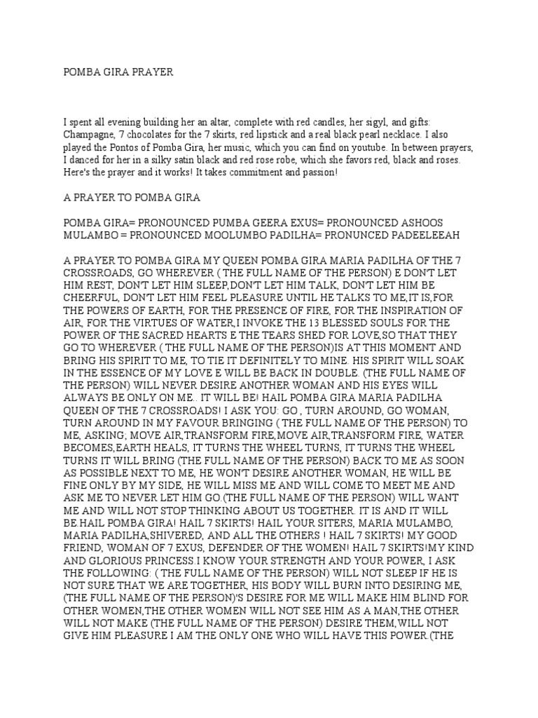 Pomba Gira Prayer | PDF