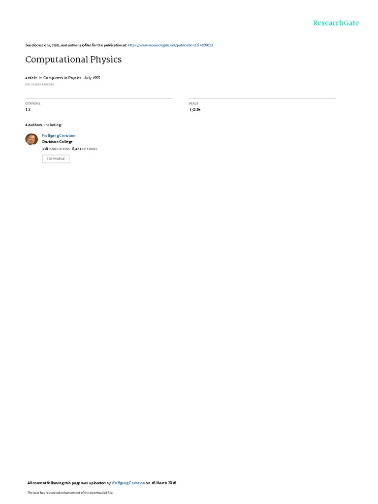 Computational Physics Pdf Computing Computing And Information
