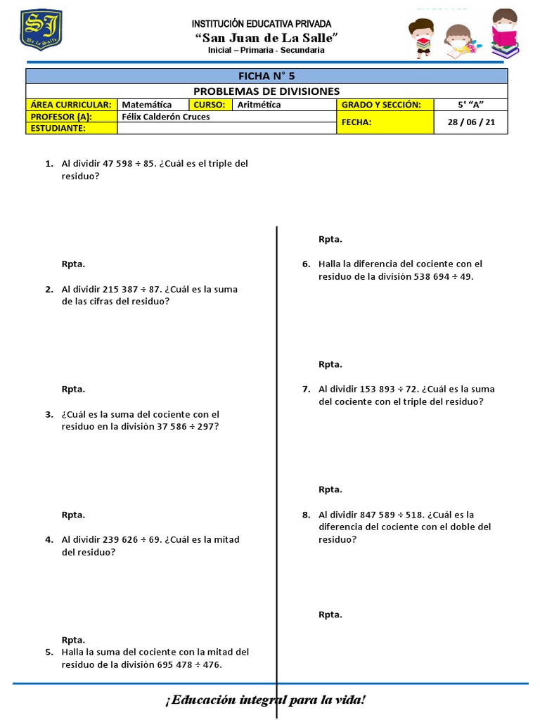 Problemas de Divisiones para 5° Grado | PDF
