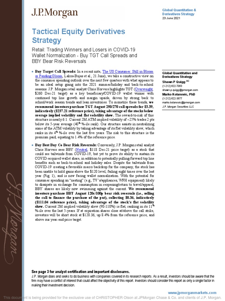 Tactical Equity Derivatives Strategy | PDF | Jp Morgan Chase | Put Option