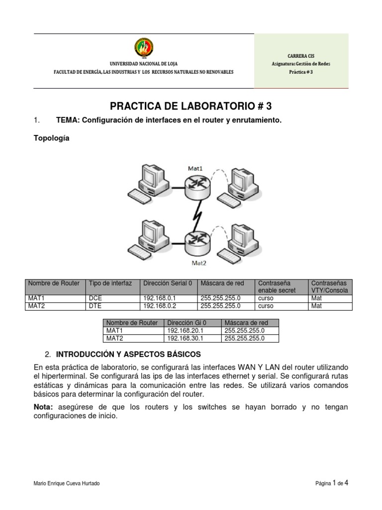 Configuración de Interfaces de Routers y Enrutamiento | PDF | Enrutador ...
