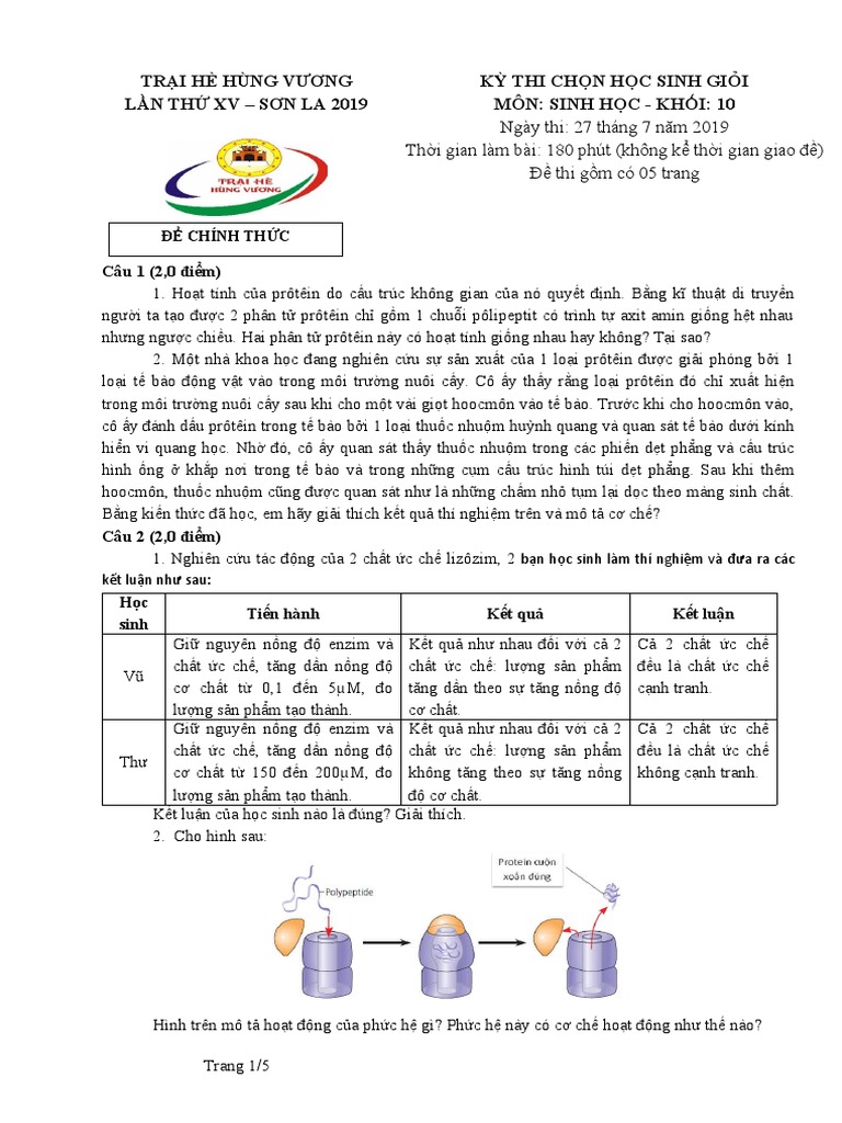 Sinh 10 THHV 2019 Đề Chính thức | PDF