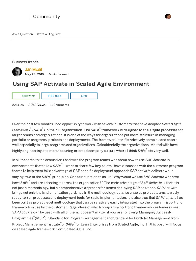 Using Sap Activate In Scaled Agile Environment Pdf
