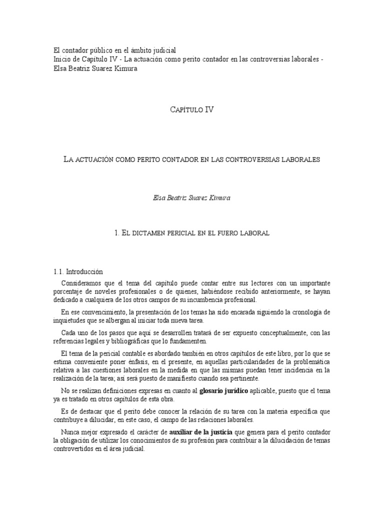El Contador Publico En El Ambito Judicial Capitulo Iv La Actuacion