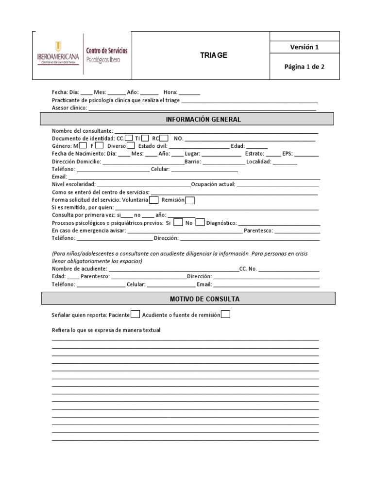Formato Triage | PDF | Especialidades Medicas | Medicina CLINICA