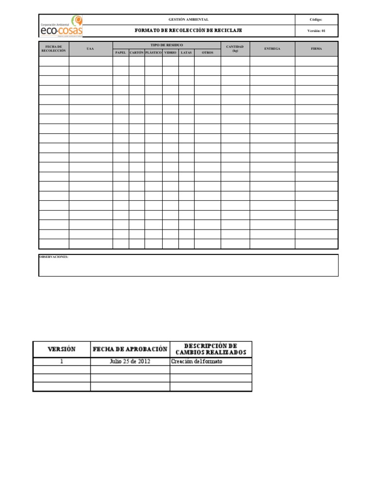 Formato de Recoleccion de Reciclaje | PDF