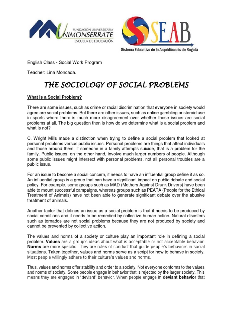 Defining Social Problems in Sociology | PDF | Value (Ethics) | Deviance ...