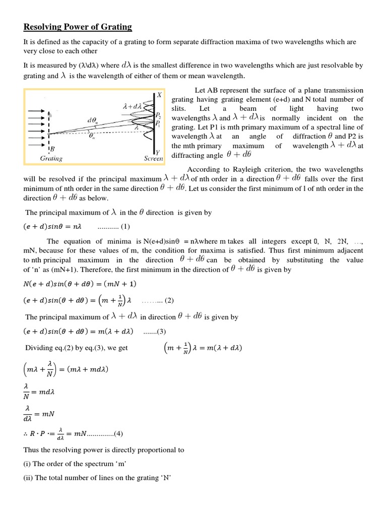 Resolving Power of Diffraction Grating | PDF | Angular Resolution | Maxima And Minima