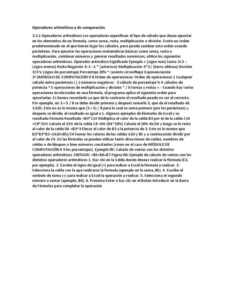 Operadores Aritméticos y de Comparación | PDF | Multiplicación ...