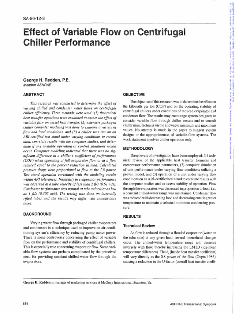 Effect of Variable Flow Chiller Performance Centrifugal: George H ...