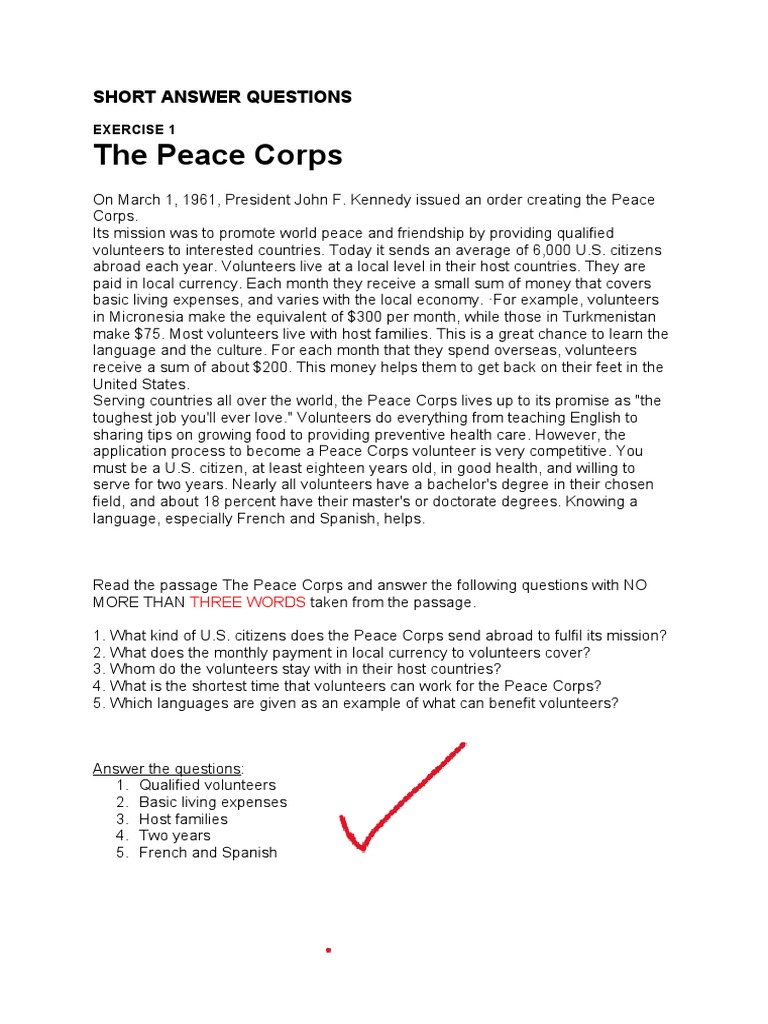The Peace Corps: Short Answer Questions | PDF | Ivory | Peace Corps